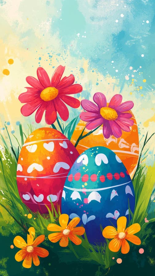 This Happy Easter Concept, Filled with Vibrant Spring Flowers and ...