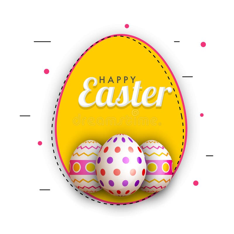 Happy Easter Concept, with Painted Eggs on Yellow and White Background ...