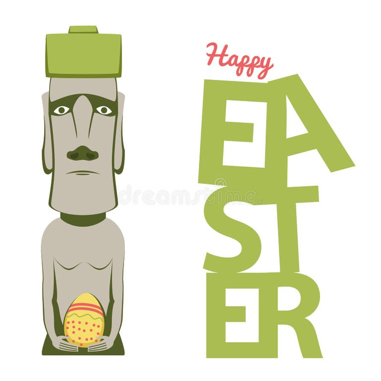 Happy Easter Concept, Shows Moai Statue with Egg and Cheering Stock ...