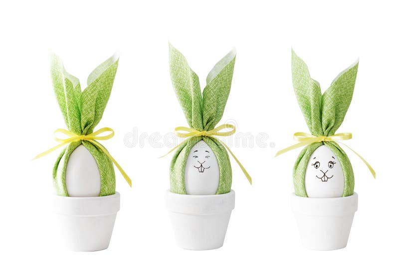 Three Easter Bunnies with Different Faces Isolated on White. Stock ...
