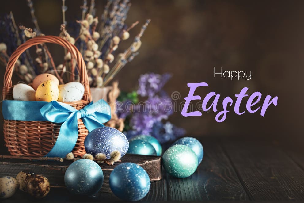 Happy Easter. Congratulatory Easter Background. Easter Eggs and Flowers ...