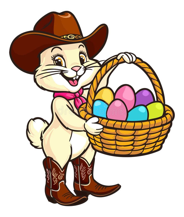 Happy Easter. Cowboy Rabbit with Easter Eggs in Basket Stock ...