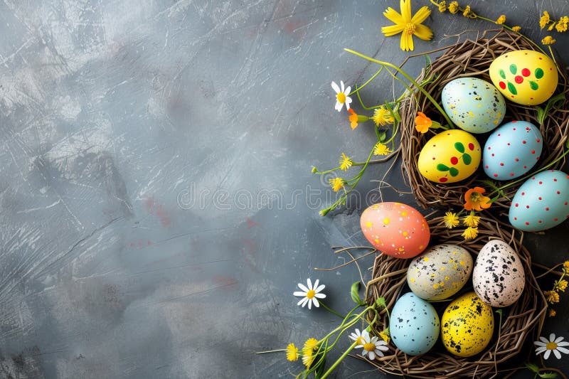 Happy Easter Cream Eggs Spring Fling Basket. White Visualization Bunny ...