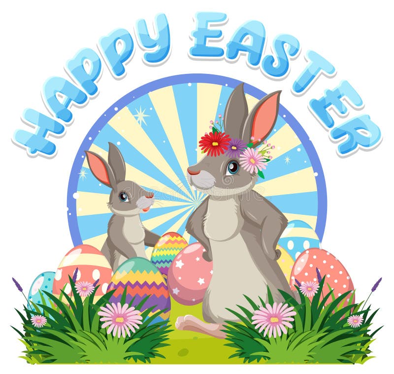 Happy Easter with Cute Bunny for Banner or Poster Design Stock Vector ...