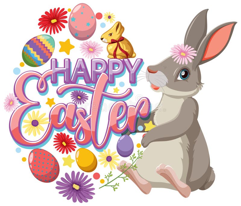 Happy Easter with Cute Bunny for Banner or Poster Design Stock Vector ...