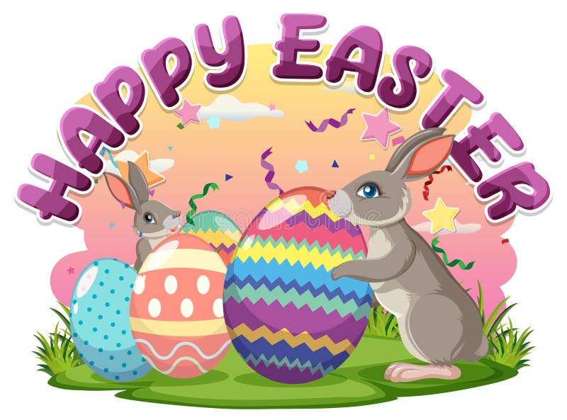 Happy Easter with Cute Bunny for Banner or Poster Design Stock Vector ...