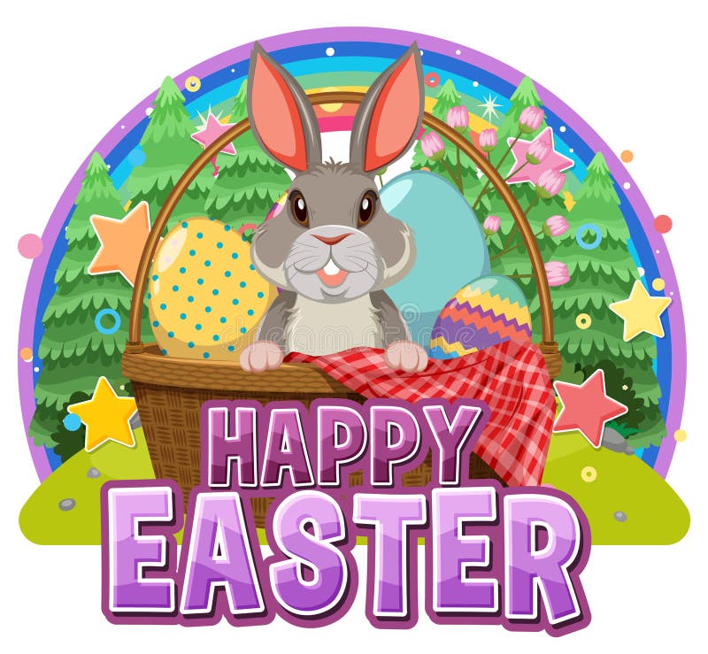 Happy Easter with Cute Bunny for Banner or Poster Design Stock Vector ...