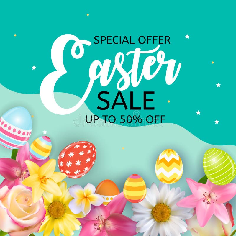 Happy Easter Cute Sale Poster Background with Eggs. Vector Illustration ...