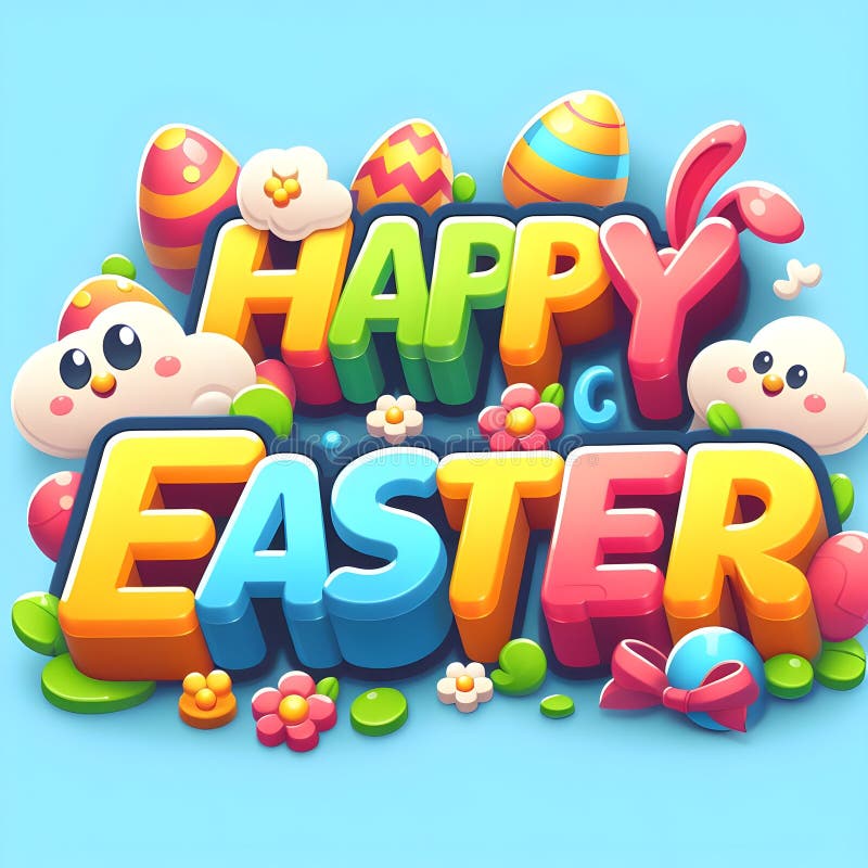 Happy Easter 3D Text Effect - Cartoon Style 3D Premium Stock Illustration - Illustration of word ...