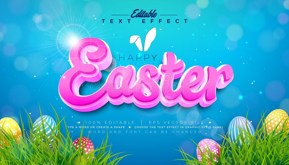 Happy Easter 3D Text Effect Design. Editable and Scalable Vector Graphic Style Effect with ...