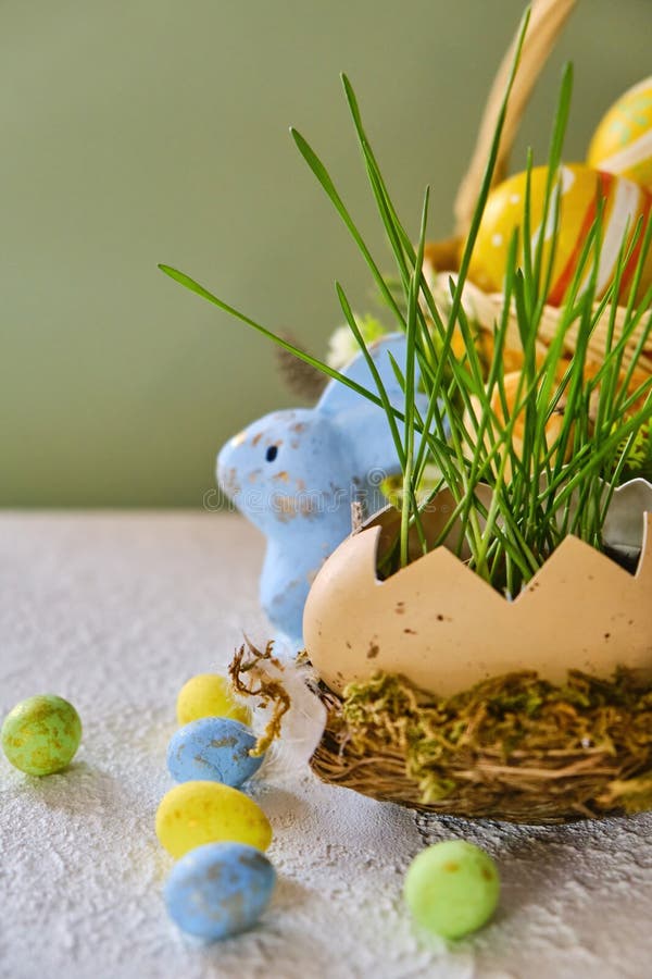 Happy Easter Day on April, Easter Eggs and Candy Bunny Stock Photo ...