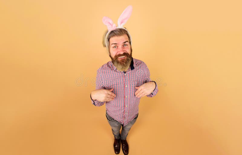 Happy Easter Day. Bearded Man in Rabbit Ears. Preparation for Easter ...