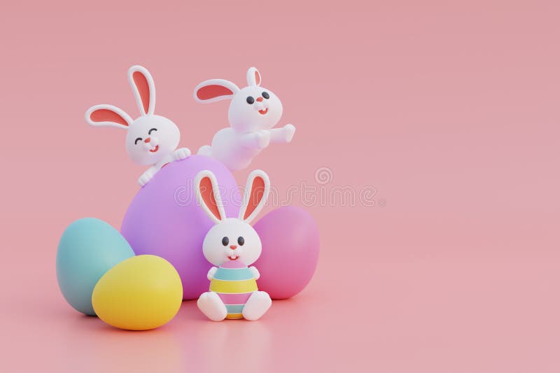 Happy Easter Day. Colorful Easter Eggs with Cute Bunny. International ...