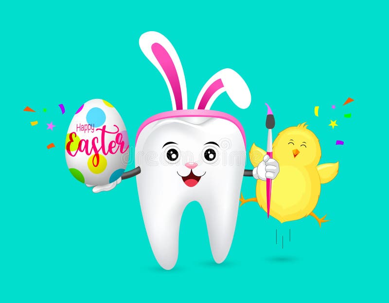 Bunny Tooth Character with Brush and Easter Egg. Stock Vector ...