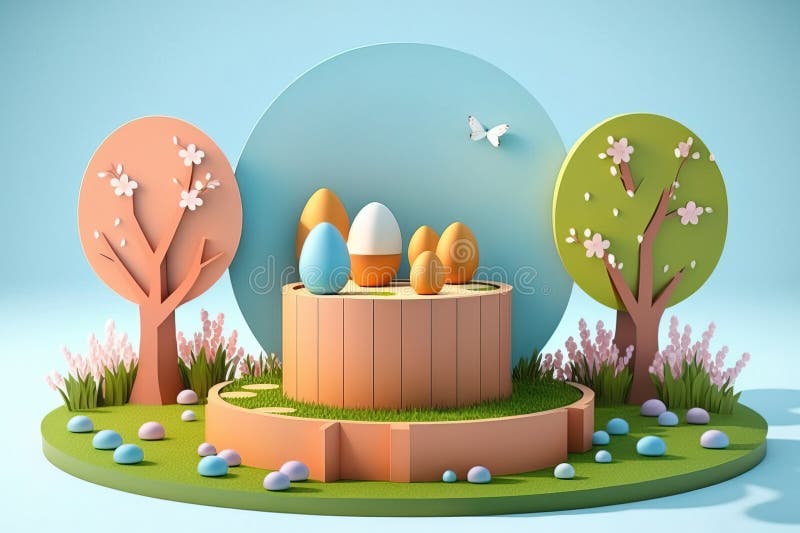 Happy Easter Day, 3d Easter Eggs Podium with Geometry Platform for ...