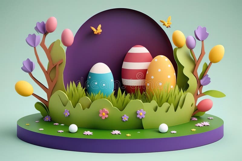 Happy Easter Day, 3d Easter Eggs Podium with Geometry Platform for ...