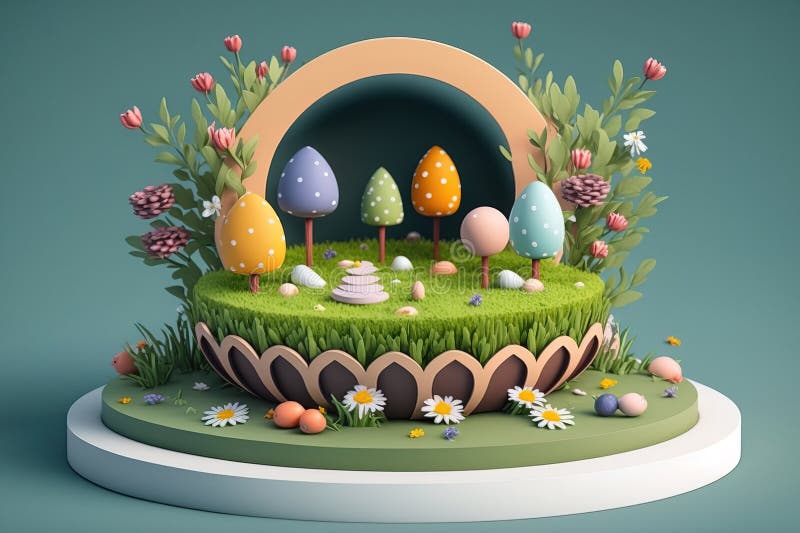 Happy Easter Day, 3d Easter Eggs Podium with Geometry Platform for ...