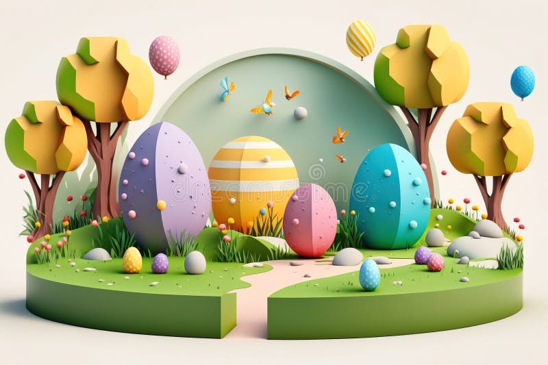 Happy Easter Day, 3d Easter Eggs Podium with Geometry Platform for ...