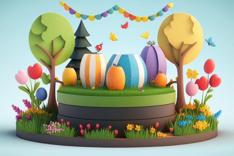 Happy Easter Day, 3d Easter Eggs Podium with Geometry Platform for ...