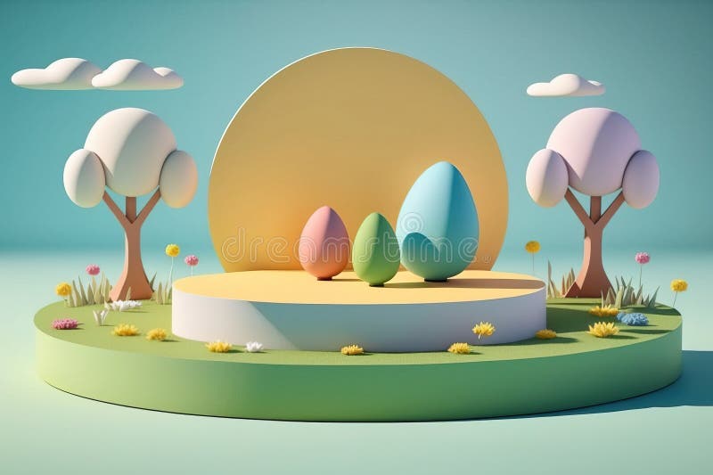 Happy Easter Day, 3d Easter Eggs Podium with Geometry Platform for ...