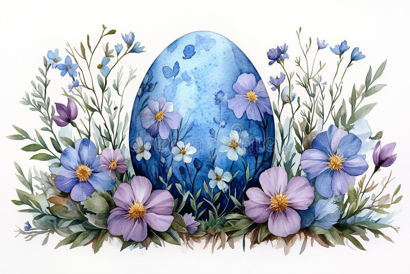 Happy Easter Day Drawing of a Blue Egg Stock Illustration ...