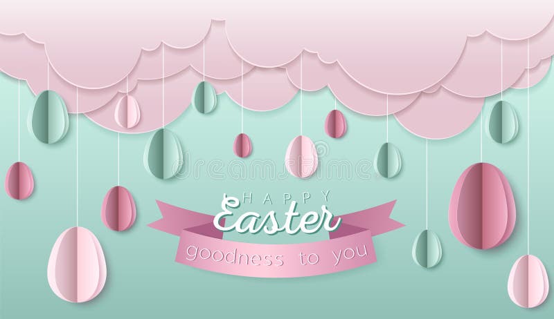 Happy Easter Day Wallpaper or Banner with Papercut Elements Stock ...