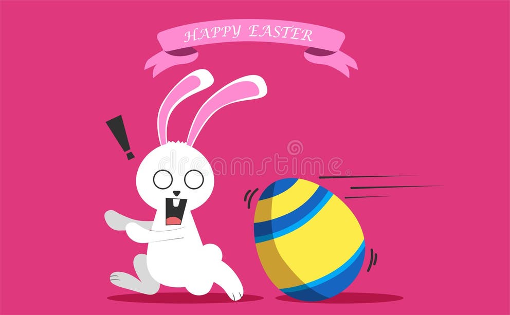 Happy Easter Day, White Bunny Run Away from Rolling Egg Stock Vector ...