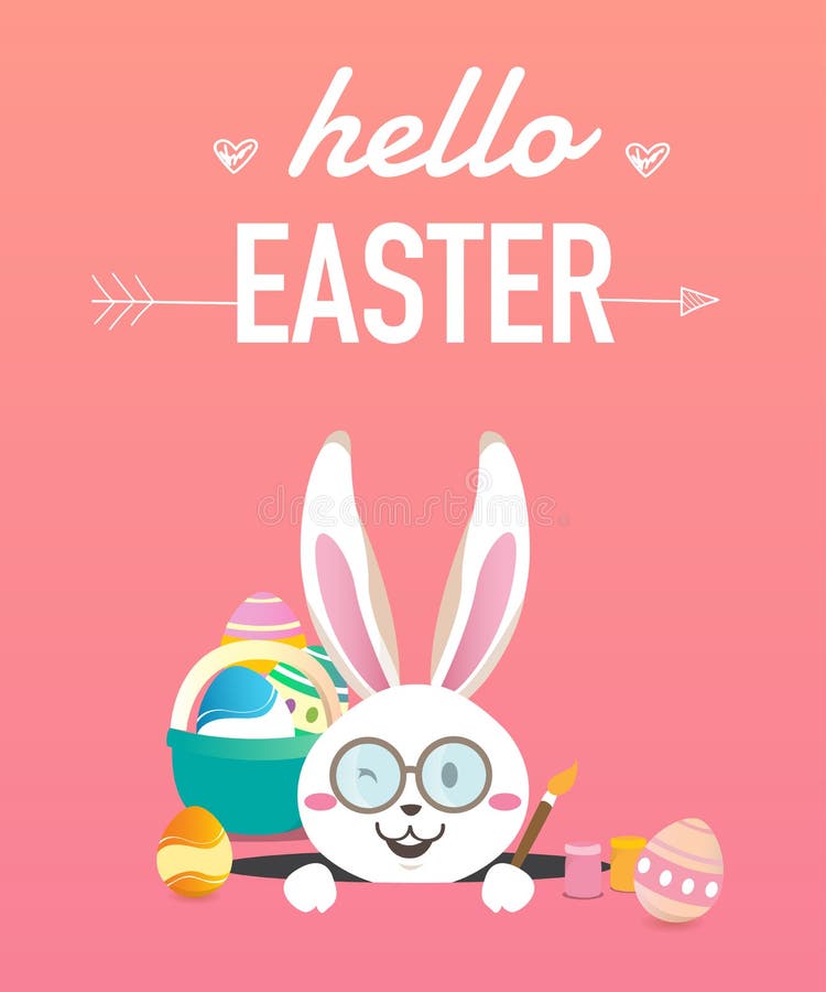 Happy Easter Day with White Easter Rabbit. Stock Vector - Illustration ...