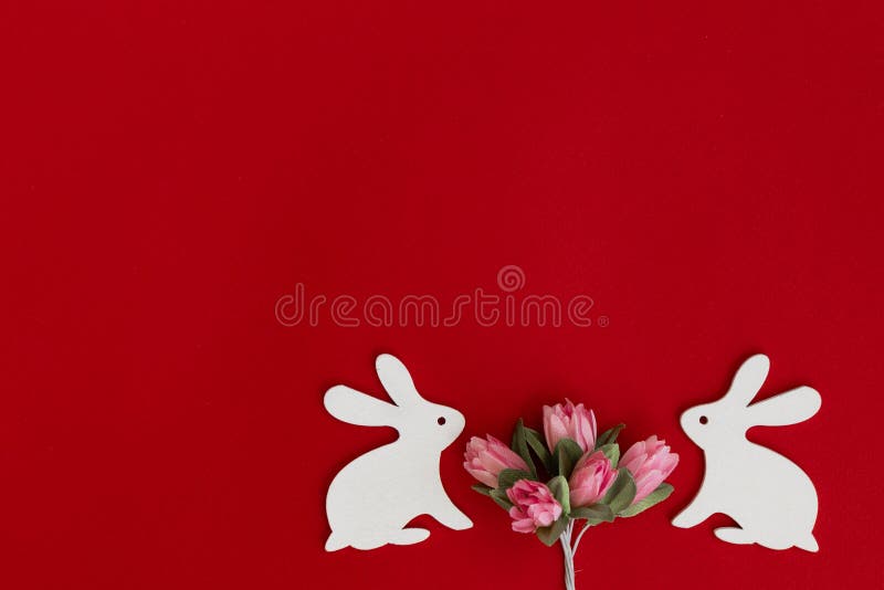 Happy Easter! Easter Decoration - Easter Bunnies on a Bright Red ...