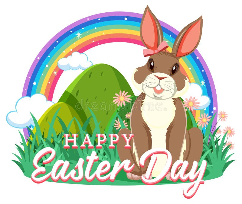Happy Easter Design with Bunny in Garden Stock Vector - Illustration of ...