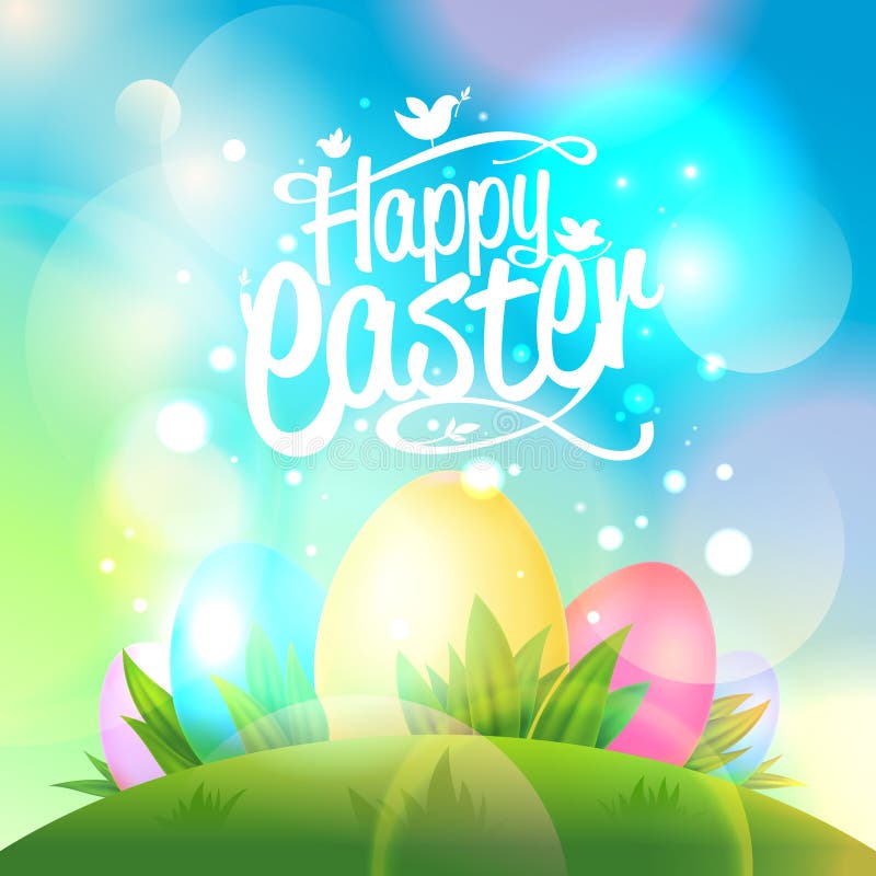 Happy Easter Design with Eggs and Bokeh Lights. Stock Vector ...