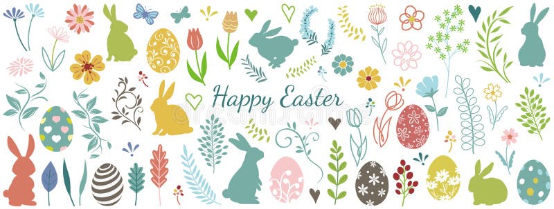 Happy Easter Design Element Vector Illustration Set on a Plain ...