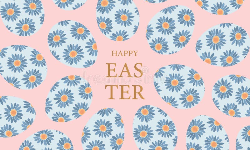 Happy Easter Design for Greeting Banner, Postcard or Horizontal Poster with Easter Eggs Pattern ...