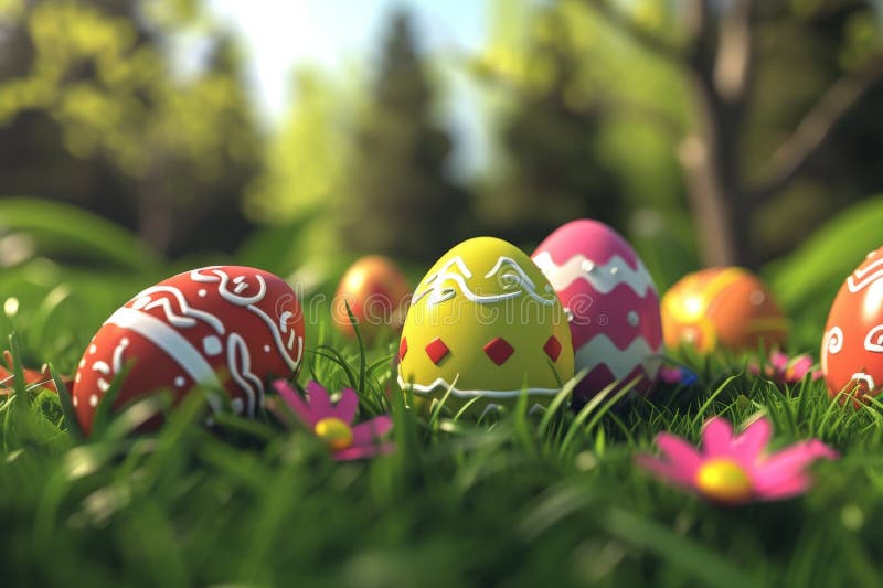 Happy Easter Digital Art Eggs Pasture Basket. White Warren Bunny ...