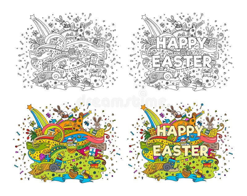 Happy Easter Doodle Illustrations Stock Vector - Illustration of ...