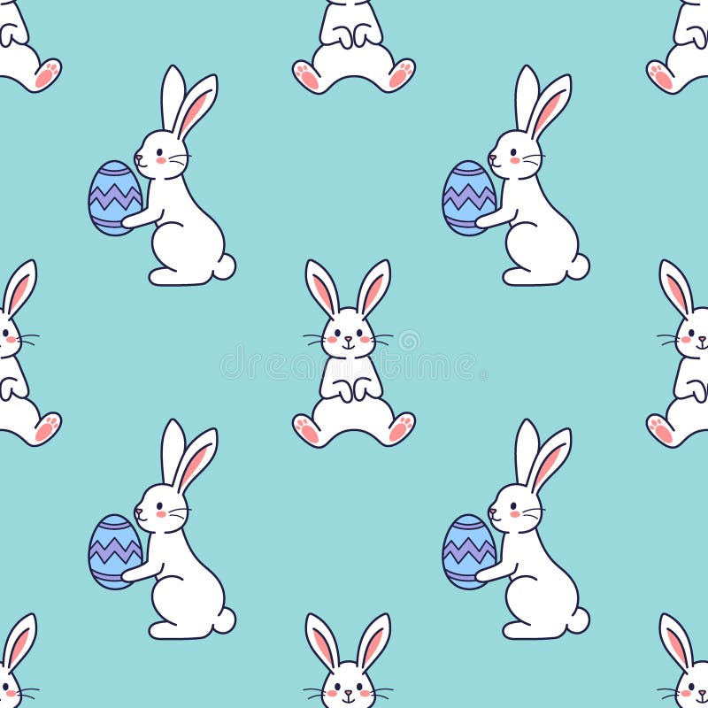 Happy Easter Doodle Seamless Pattern. Vector Bunny, Rabbit, Hare with ...