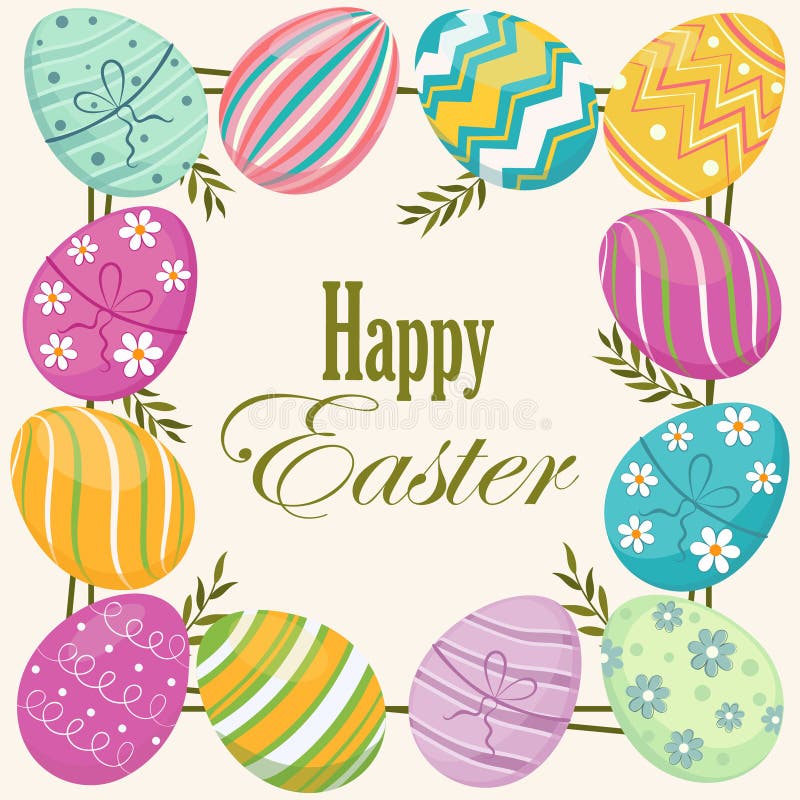 Happy Easter Early Spring Wreath Flowers Bucket with Eggs. Easter ...