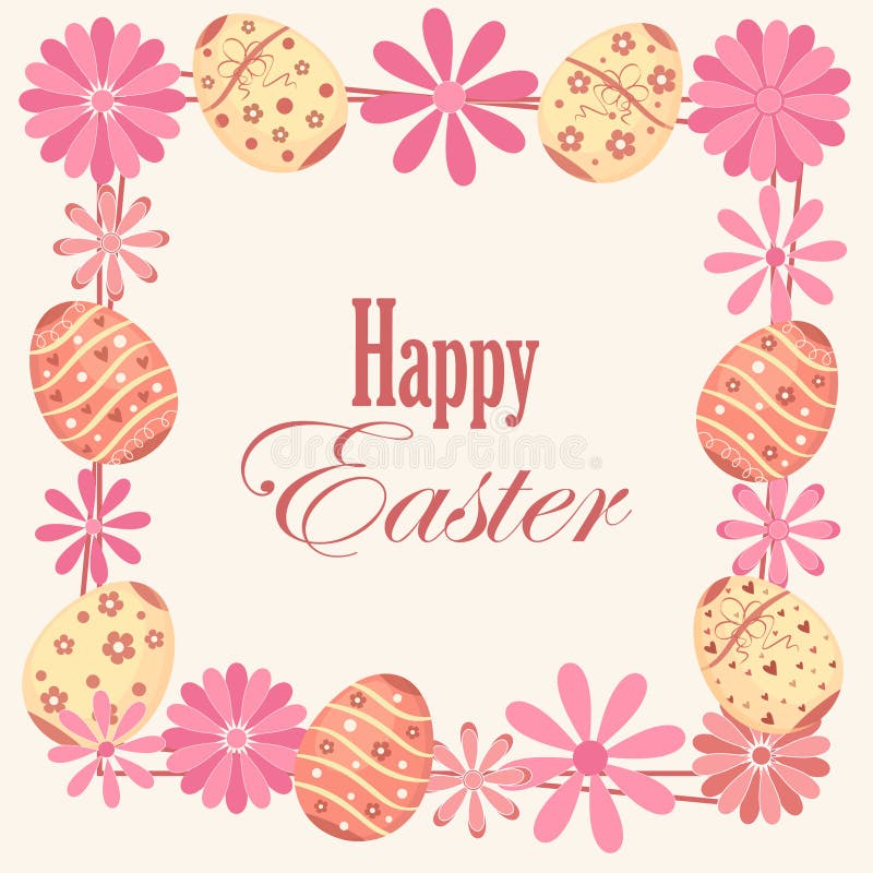 Happy Easter Early Spring Wreath Flowers Bucket with Eggs. Easter ...