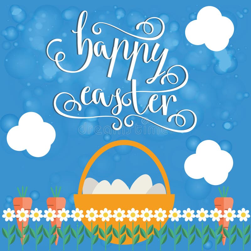 Happy Easter with Easter Basket in a Field with Eggs Stock Vector ...