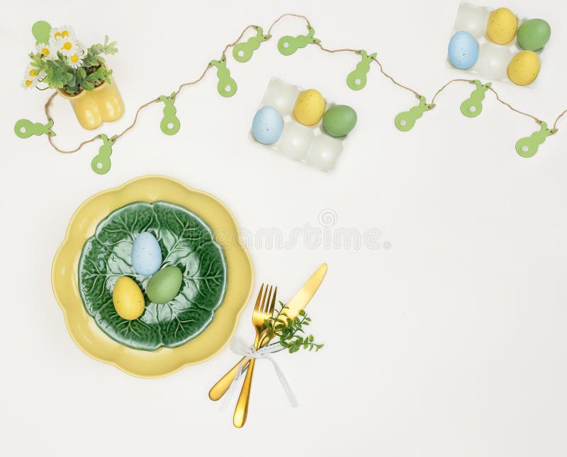 Happy Easter. Easter Celebration Concept. Top View Vertical Empty Green ...