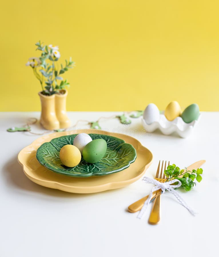 Happy Easter. Easter Celebration Concept. Top View Vertical Empty Green ...