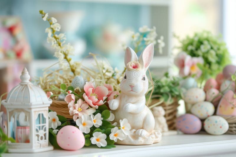 Happy Easter Easter Dinner Eggs Simple Basket. White Dip Dyeing Bunny ...