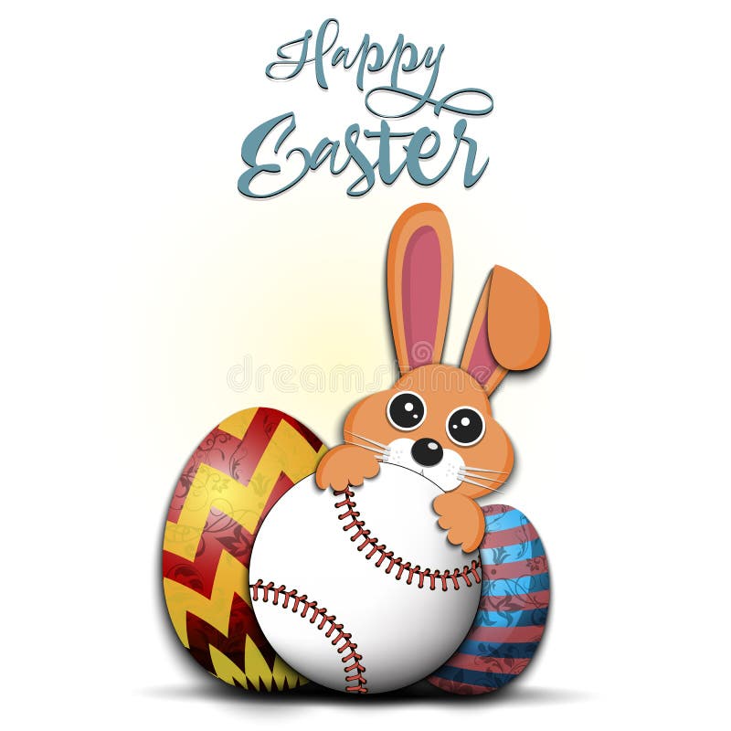 Happy Easter. Easter Eggs, Rabbit and Baseball Ball Stock Vector ...