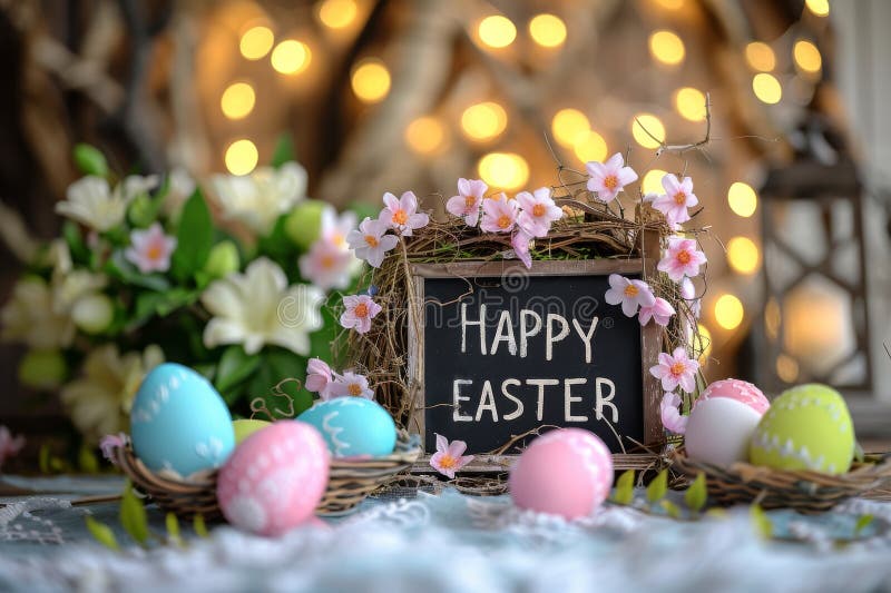 Happy Easter Egg Coloring Tradition Eggs Bound Basket. White Easter ...