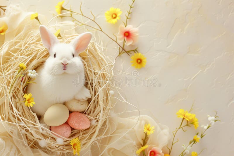 Happy Easter Egg Dyeing Eggs Hidden Treasures Basket. White Bunny ...