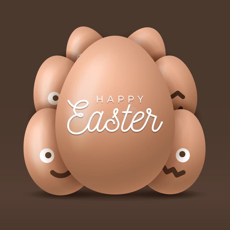 Happy Easter, Easter Eggs with Cute Smiling Emoji Face, Vector ...