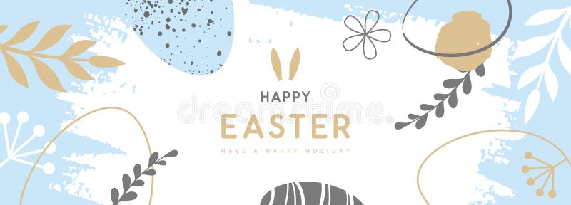 Happy Easter Eggs with Floral Decorative Elements and Rabbit Ears. Flat ...