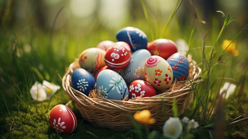 Happy Easter. Easter Eggs on the Grass on a Sunny Spring Day.Generative ...