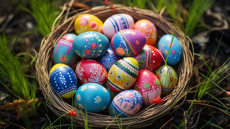Happy Easter. Easter Eggs on the Grass on a Sunny Spring Day.Generative ...