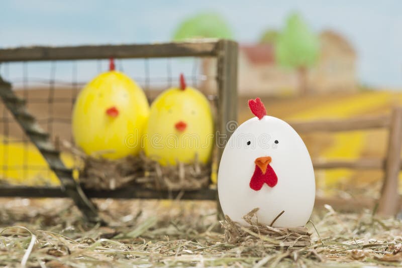 Happy Easter Egg Chickens on a Farm Stock Photo - Image of chicken ...